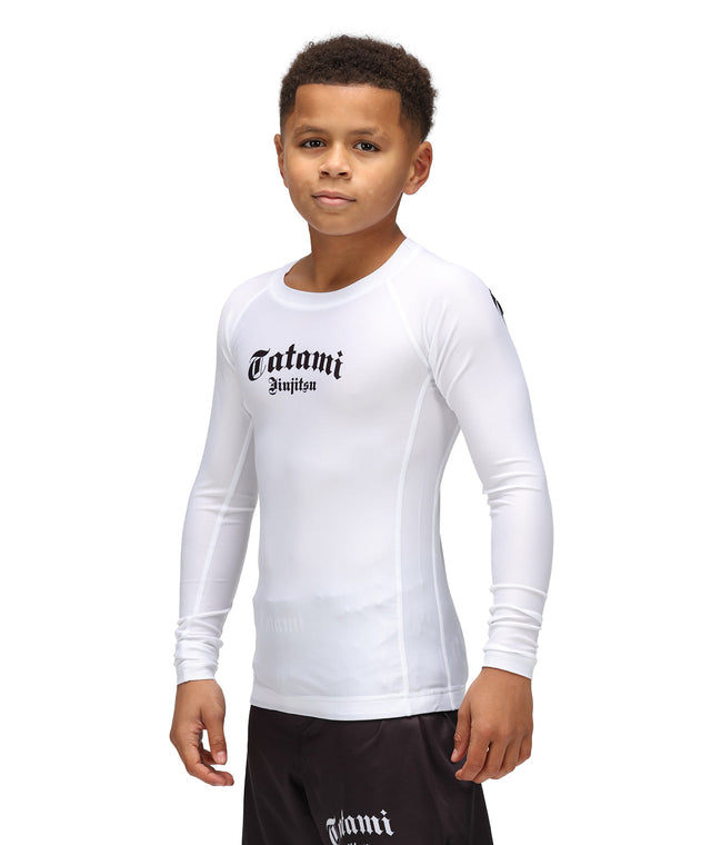 Kids Gothic Long Sleeve Rash Guard - White – Tatami Fightwear USA