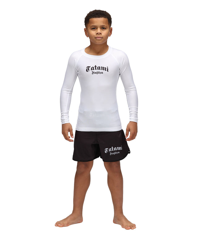 Kids Gothic Long Sleeve Rash Guard - White – Tatami Fightwear USA